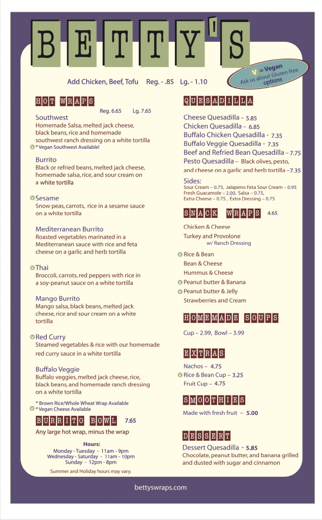 Menu – Betty's